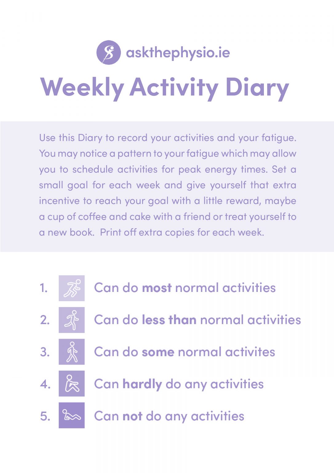 Weekly Activity Diary - Ask the Physio