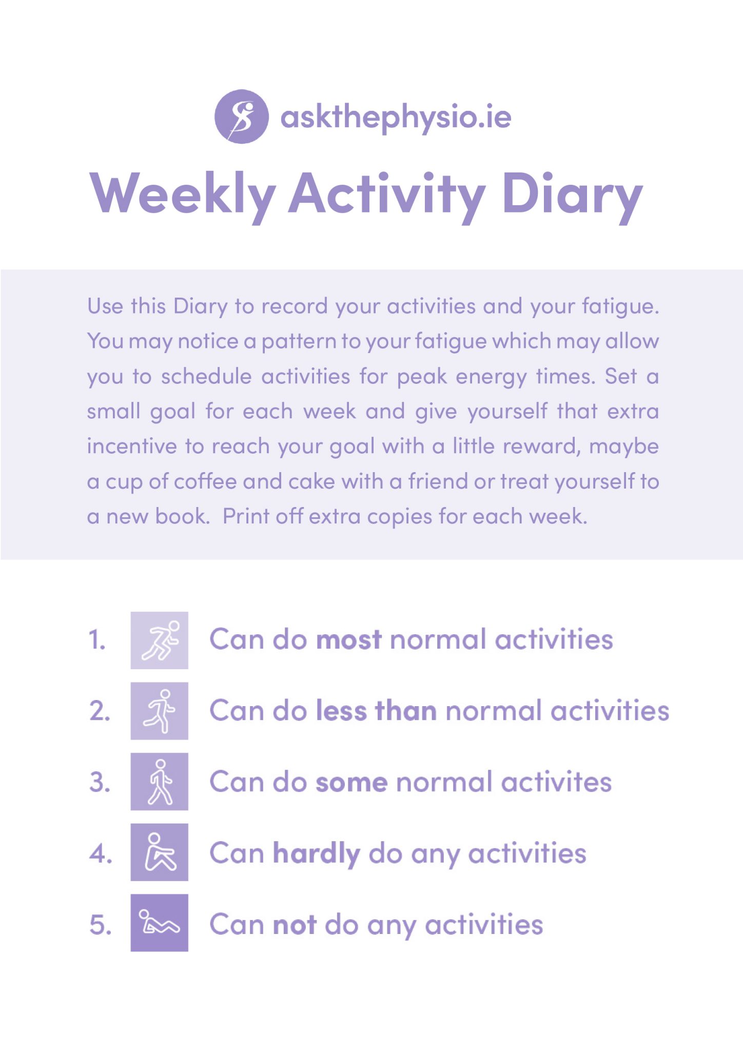 Weekly Activity Diary - Ask the Physio